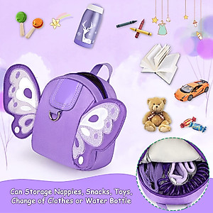 Accmor Toddler Harness Backpack Leash, Cute Butterfly Kid Backpacks with Anti Lost Wrist Link, Mini Child Backpack Harness Leashes Walking Wristband Travel Bag Harness Rein for Baby Girls (Purple)