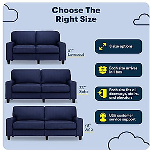 Serta Palisades 78" Track Arm Sofa, Easy Care Polyester, Soft Pillow Back, Pocket Coil Seat Cushions, Removable Covers, Loveseat or Couch for Small Spaces, Living Rooms or Bedrooms, Navy Blue