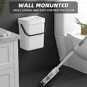 2 Pack Kitchen Trash Can with Lid, Double Bathroom Garbage Can, Small Countertop Compost Bin, Mounted Office Waste Basket, Under Sink Hanging Trash Bin, Pet Waste Container Outside, 5L/1.3Gal, White