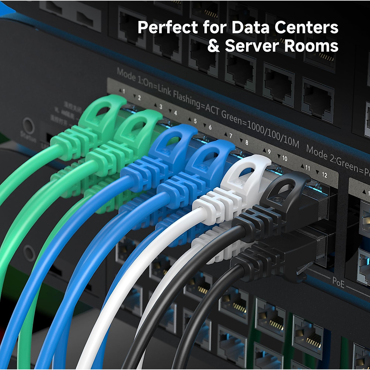 Cable Matters 10Gbps 5-Pack Snagless Short Cat 6 Ethernet Cable - 1ft, Slim Profile Cat 6 Cable, Cat6 Cord, Thin Ethernet Cord, Blue