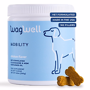 WagWell Mobility Chews – Vet Formulated Hip and Joint Supplement for Dogs - Natural Dog Joint Supplement with Glucosamine and MSM – Dog Joint Supplement for Large Breeds and Small Breeds, 60 Chews