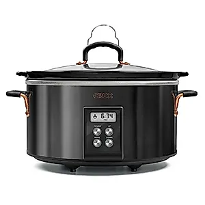 CRUX 6-Quart Programmable Digital Slow Cooker with 20 Hour Digital Countdown Timer, Black