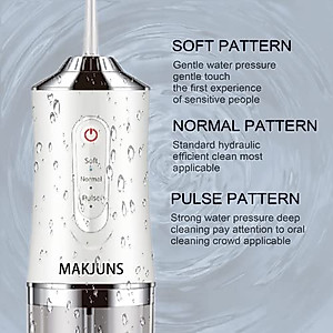 MAKJUNS Water Dental Flosser Cordless Teeth Cleaner with 3 Modes 4 Jets Rechargeable IPX7 Waterproof Dental Oral Irrigator for Travel Home Braces(Silver)