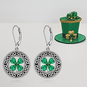 St Patricks Day Earrings Shamrock Earrings for Women Sterling Silver Hypoallergenic Celtic Knot 4 Four Leaf Clover Earrings Hoop Drop Dangle Jewelry