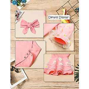 Baby Girl Outfit 3-6 Months,Baby Girl Bell Bottoms Mesh Daisy Outfits Long Sleeve Romper + Flare Pants + Headband 3Pcs Baby Girl Outfits Pink