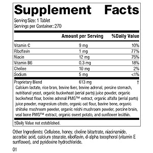 Standard Process Drenamin - Whole Food Antioxidant, Adrenal Support and Immune Support with Shitake, Alfalfa, Rice Bran, Riboflavin, Calcium Lactate, Choline - 270 Tablets