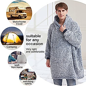 HORIMOTE HOME Cozy Sherpa Wearable Blanket Hoodie Mother s Day Gifts for Mom Gift Idea-Hooded Snuggle Blanket- Oversized Blanket Sweatshirt-Super Warm Light Weight, Blue