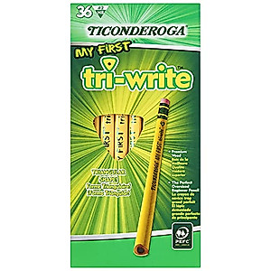 Ticonderoga® Tri-Write Beginners' Pencils With Erasers, #2 Soft, Yellow Barrel, Pack Of 36