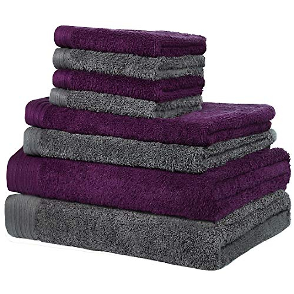 Weidemans 100% Cotton Towels | 2 Bath Towels 30" x 56", 2 Hand Towels 18" x 30" & 4 Washcloths 13" x 13" | Dark Grey & Plum Hand Towels | 8 Ultra Soft & Highly Absorbent Hand Towels for Bathroom