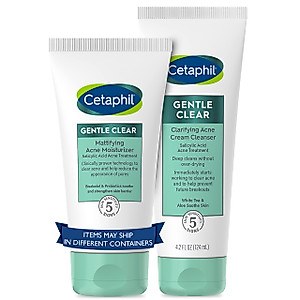 Cetaphil Acne Clearing Kit - Clarifying Acne Cream Cleanser (4.2 oz) & Mattifying Acne Moisturizer (3 oz) with Salicylic Acid, Deep Clean, Hydrate and Treat Sensitive Acne Prone Skin