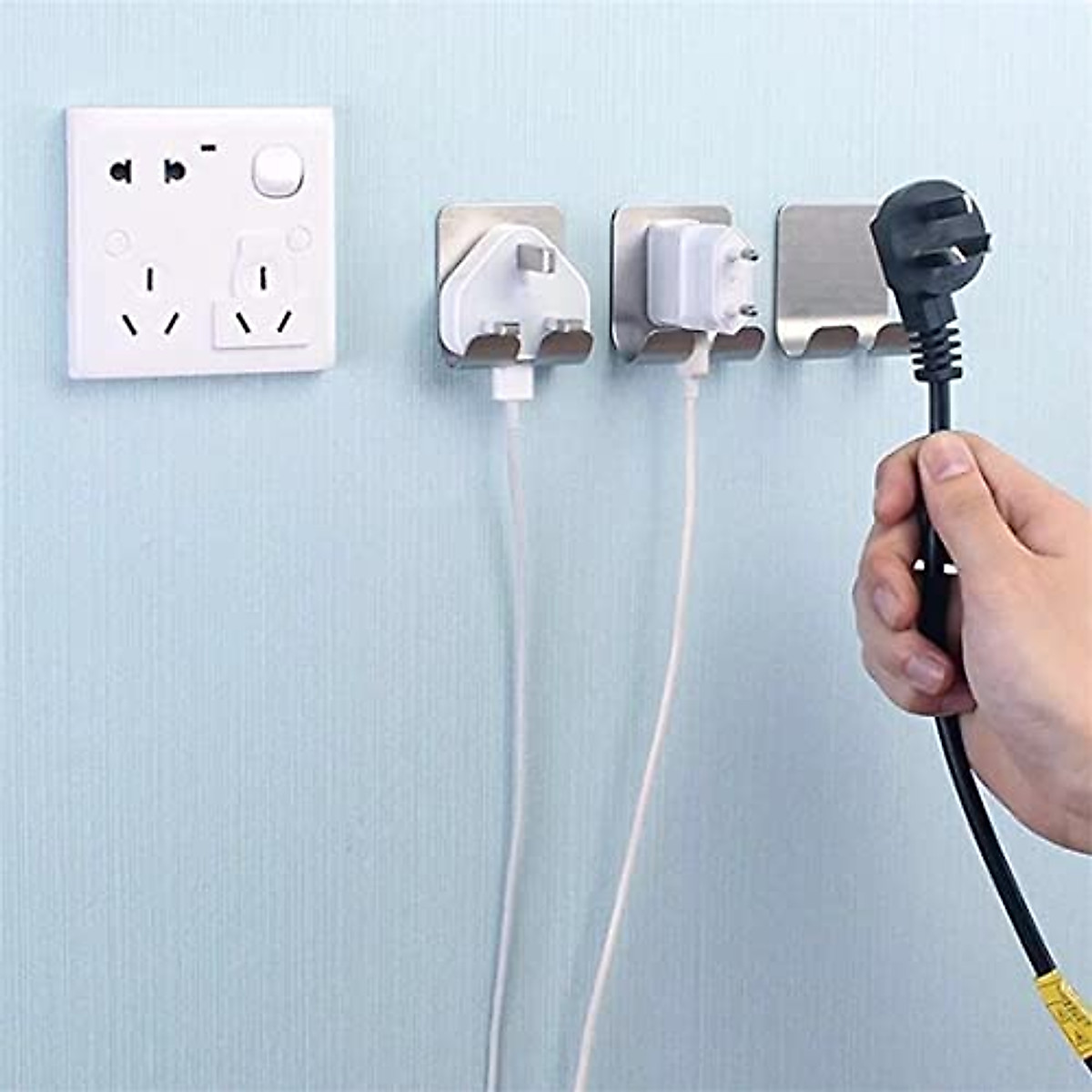 4pcs Self Adhesive Stainless Steel Razor Holder Shaver Hook Hanger Stand Shelf Shaving Razor Storage Rack Bathroom Hook Organizer