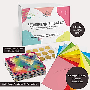 Dessie 50 Different Blank Cards With Envelopes - 4x6 Inch Blank Greeting Cards w/Colored Envelopes & Gold Seals. Colorful Designs - No Repetition. All Occasion Note Cards with Envelopes Set