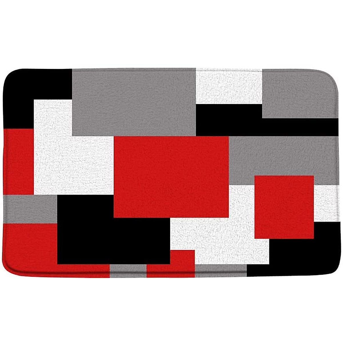 apular Red Geometry Abstract Bath Mat Black Grey White Squares Splicing Geometric Modern Home Rectangle Boxs Blocks Chic Memory Foam Bathroom Rug Indoor Carpet Doormat 24"x16"