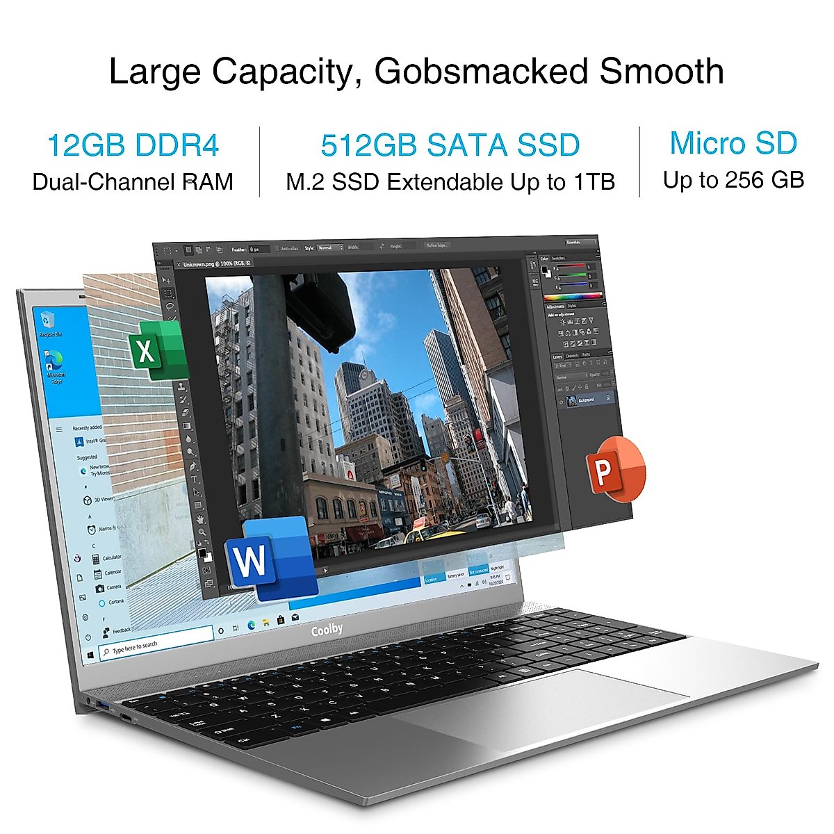 2023 Windows 11 Laptop, 15.6 inch 1920x1080 IPS Display, Coolby 12GB DDR4 RAM / 512GB SSD Laptop Computers, Intel N4120 Quad-Core Processor Notebook PC, Support 2.4G/5G Hz WiFi, BT, Full Size Keyboard