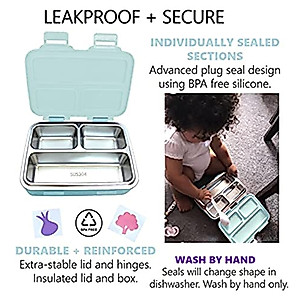 Stainless Steel Mini Lunch Box for Toddler Daycare, Baby Bento for Kids, Eco Metal Portion Sections Leakproof Lid, Pre-School Lunches and Snack Container Ages 3 and up (Soft Green)