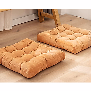 EGOBUY Meditation Floor Pillow, Square Large Pillows Seating for Adults, Brown Tufted Corduroy Cushions for Outdoor Yoga Tatami Fireplace Living Room, Memory Foam Filing, Brown, Cushion 22 x 22 Inch