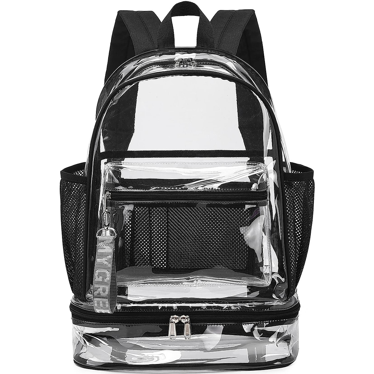 mygreen Clear Backpack, Heavy Duty Transparent Backpacks with Separated Shoe Compartment for Adults Reinforced Straps See-Through Bag for School Work Travel Black