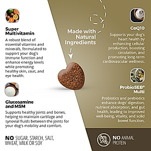 ANP Super Multi-Vitamin, Natural No Animal Proteins, 60 Soft Chews for Dog Gut Health and Immune System, CoQ10, Probiotics 5M CFUs and Glucosamine