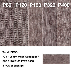 UPWOOD 2-3/4" x 8" Dust-free Air Orbital Sander, 70 mm x 198 mm 1/8 in Orbit, 10,000 Max OPM Dust Bag Style Central Vacuum with Extra Hook-Loop Pad and 15pcs (80/120/180/320/400) mesh sandpapers