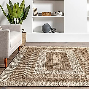 nuLOOM Charlene Braided Border Jute Area Rug, 5' x 8' Oval, Natural