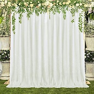 MDS - 2 Panels 5ft x 10ft Chiffon Photo Drapes Two Pages Curtain Voile Sheer Glimmer Wrinkle Free Photography Backdrop Backgrounds for Wedding Arch Ceremony Party Stage Decoration - Ivory