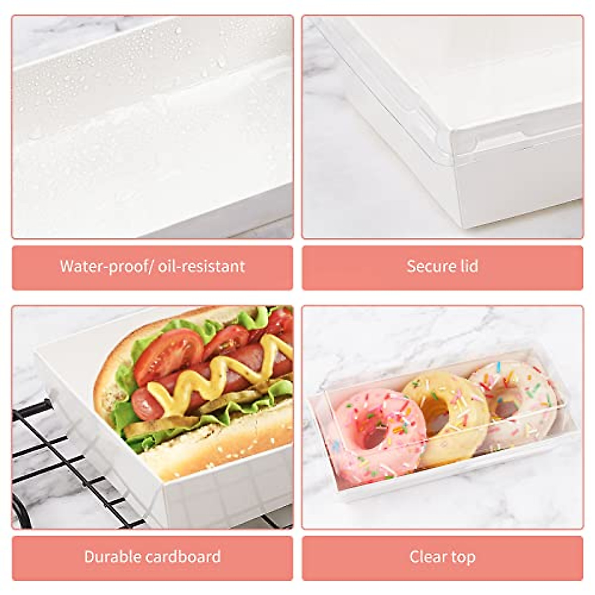 Ocmoiy Charcuterie Boxes with Clear Lids, 50 Pack White Bakery Boxes, Cookie Boxes, Small Treat Boxes for Pastry, Sandwich, Cupcakes, Strawberries, Dessert To Go Containers