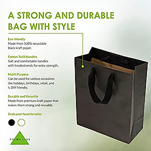 Black Gift Bags with Handles - 8x4x10 Inch 50 Pack Designer Shopping Bags in Bulk, Small Gift Wrap Totes with Fabric Ribbon Handles for Boutiques, Small Business, Retail Stores, Merchandise, Parties