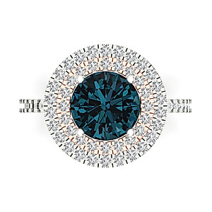Clara Pucci 2.77ct Round Cut Halo Solitaire Royal Blue Topaz Designer Wedding Bridal art deco Anniversary Ring 14k 2 tone Gold 7.25