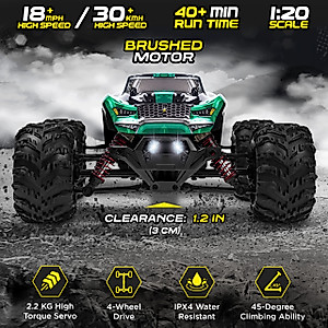 LAEGENDARY Remote Control Car, Hobby Grade RC Car 1:20 Scale Brushed Motor with Two Batteries, 4x4 Off-Road Waterproof RC Truck, Fast RC Cars for Adults, RC Cars, Remote Control Truck