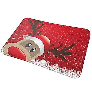 Door Mat 16 x 24 in Merry Christmas Cute Cartoon Elk Print Non-Slip Floor Mats Front Door Welcome Carpet for Indoor Outdoor