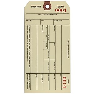 Aviditi Inventory Tags with Numbered Tear-Off Stub, 8 6 1/4" x 3 1/8", Series (000-0999), Manila, for Inventory Management, Case of 1000, (G18011)