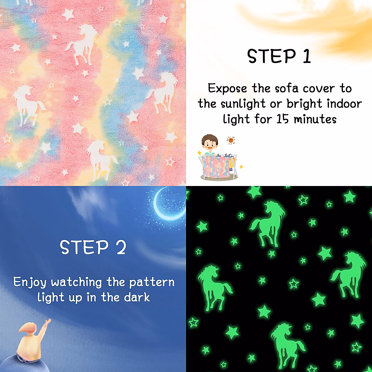 Toddler Chair Sofa Slipcover Toddler Couch Cover Furniture Protector for Kids,Fit Kids Chair Size 17" D x 23" W x 15" H（Unicorn