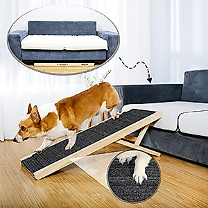 MEPVOL Dog Ramp,Stable Wooden Pet Ramp for Small and Older Animals,43.5" Long Dog Ramps with 8 Steps,Adjustable from 14" to 26", Folding Pet Ramps Great for High Bed Couch and Cars(251Lbs Capacity)