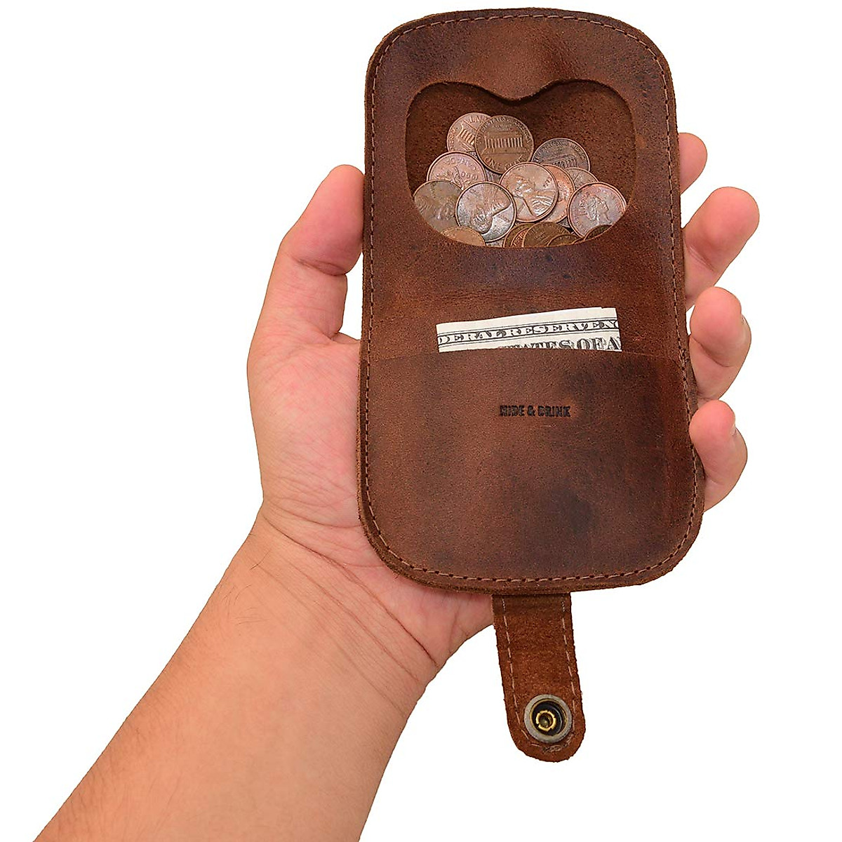 Hide & Drink, Leather Cash Case, Holds Folded Bills & Coins, Wallet, Pouch Organizer, Accessories, Handmade :: Bourbon Brown