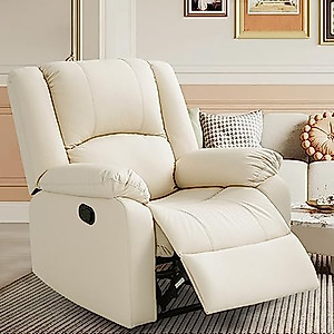 YuuYee Recliner Chair, Manual Recliners, Leather Reclining Chairs for Living Room with Overstuffed Arm and Back, Soft Armchair for Bedroom, Home Theater Lounge Seat, Beige