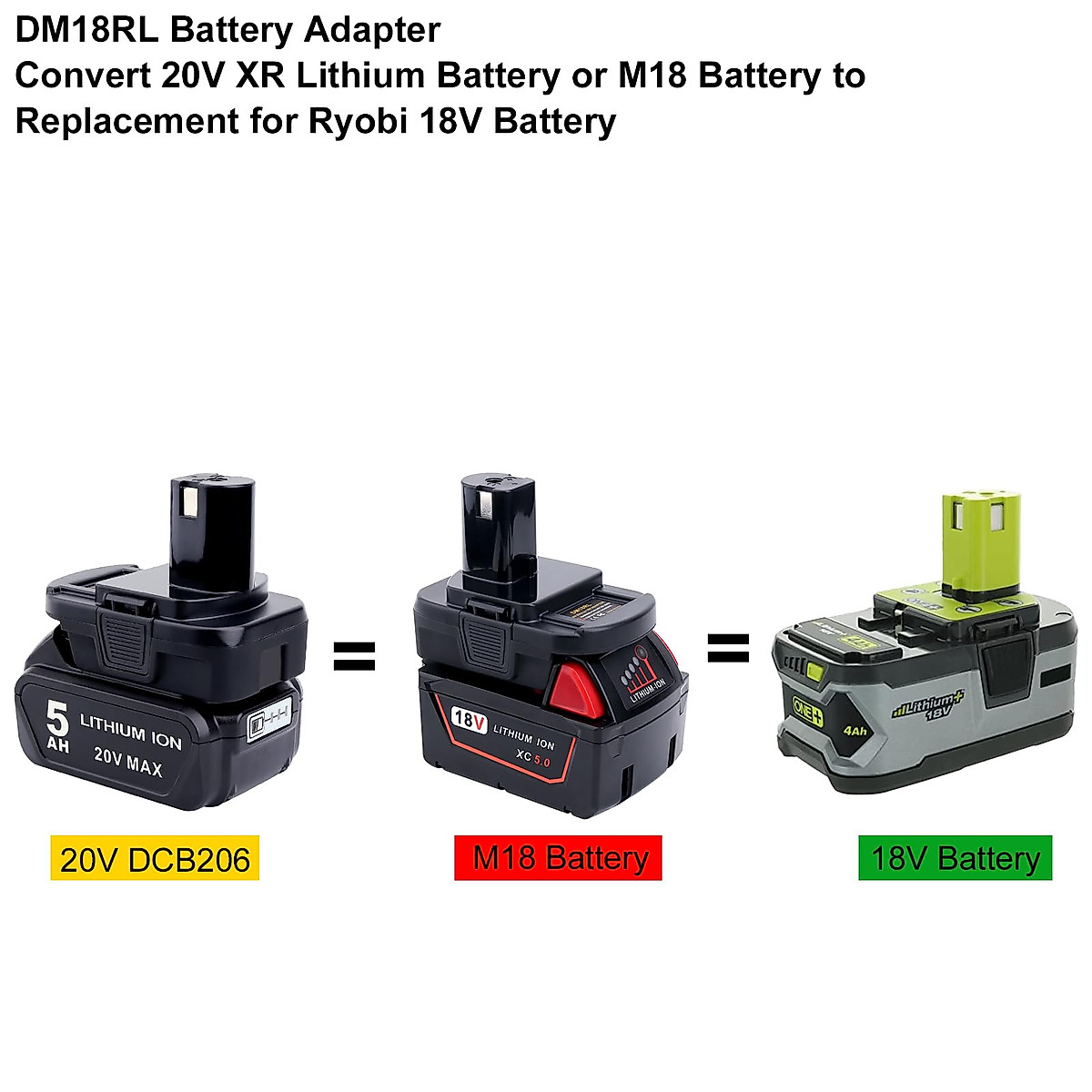ELEFLY DM18RL Battery Adapter Converter Compatible with Dewalt 20V Battery & M18 Battery, Replacement for Ryobi 18V Battery ONE+ Tools P108 ‎P189 P190 P197 PBP005