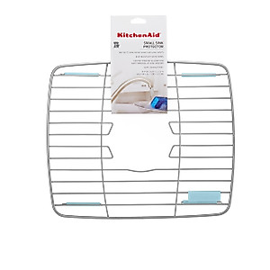 KitchenAid Rust Resistant Small Protector with Non Slip Feet and Center Opening for Sink Stopper and Quick Drying, 10.5 x 12.5 x 1.4 Inch, Mineral Water