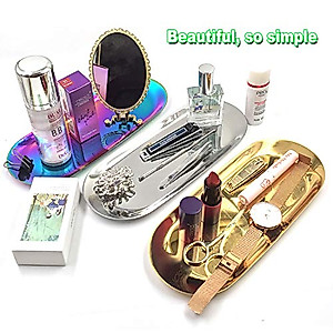 2 Pieces Stainless Steel Towel Tray Storage Tray(9 Inch) - Perfume Jewelry Cosmetics Decorative Tray,Silver,Oval