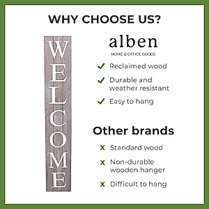 ALBEN Premium Extra Large Welcome Sign for Front Door Porch – 5 Feet Tall (58" x 11") Standing Vertical Wooden Sign, Indoor Home Decor Wall Decorations (Gray)