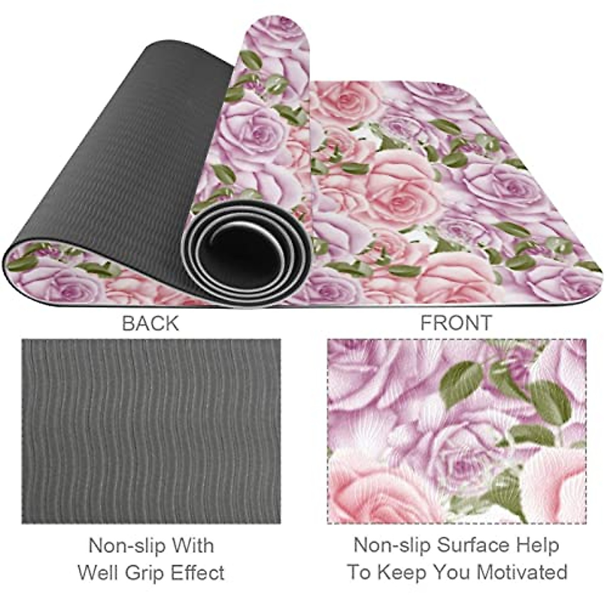 Yoga Mat, Yoga Mats for Home Workout, Workout Mat, Exercise Mats, Pilates Mat, Valentine's Day Roses Stacked Picture
