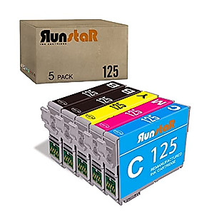 Run Star 5 Pack 125 Remanufactured Ink Cartridge Replacement for Epson 125 T125 for NX125 NX127 NX130 NX230 NX420 NX530 NX625 Workforce 320 323 325 520 Printer (2 Black, 1 Cyan, 1 Magenta, 1 Yellow)