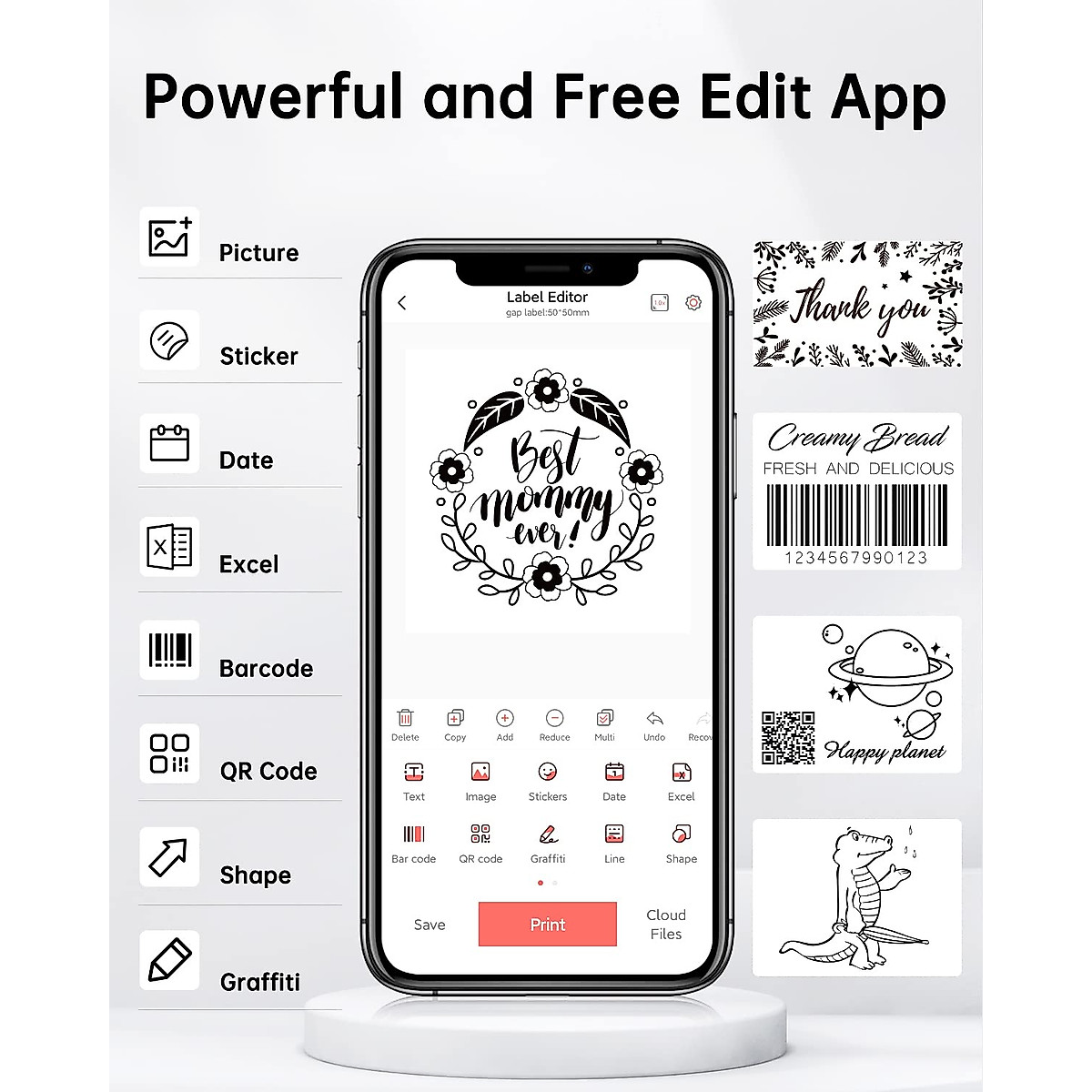 Label Maker Machine with Tape P50 - 2 Inch Portable Barcode Label Printer, Bluetooth Label Stickers Machine for Clothing, Jewelry, Retail, Address, Barcode, QR Code, Home, Office