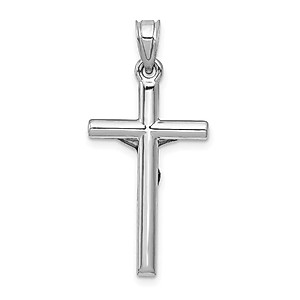 14k White Gold Cross Pendant Crucifix Charm - 33mm x 15mm