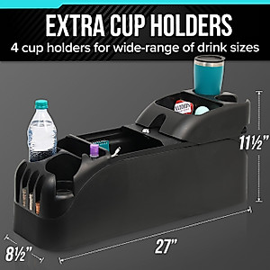 Moblorg Center Console for Minivans, SUVs, Middle Van Console, Extra Cup Holders, Large Storage, 27"L x 11.5"W x 8.5"H,Made in USA (Black)