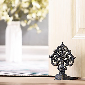 WEMPOLU Cast Iron Door Stop Fleur De Lis Decorative Door Stopper for Bottom of Door, Antique Gold