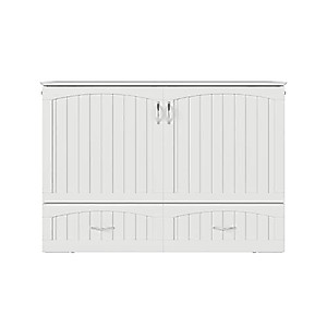 AFI, Southampton Murphy Bed Chest with 6 inch Memory Foam Folding Mattress, Built-in Charging Station and Storage Drawer, Full, White