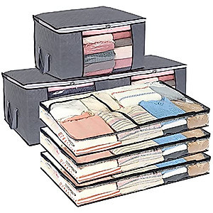 Vieshful 3 Pack Clothes Storage Bags and 3 Pack Clear Underbed Storage Bins, Large Capacity Clothing Containers with Sturdy Zippers and Strong Handles