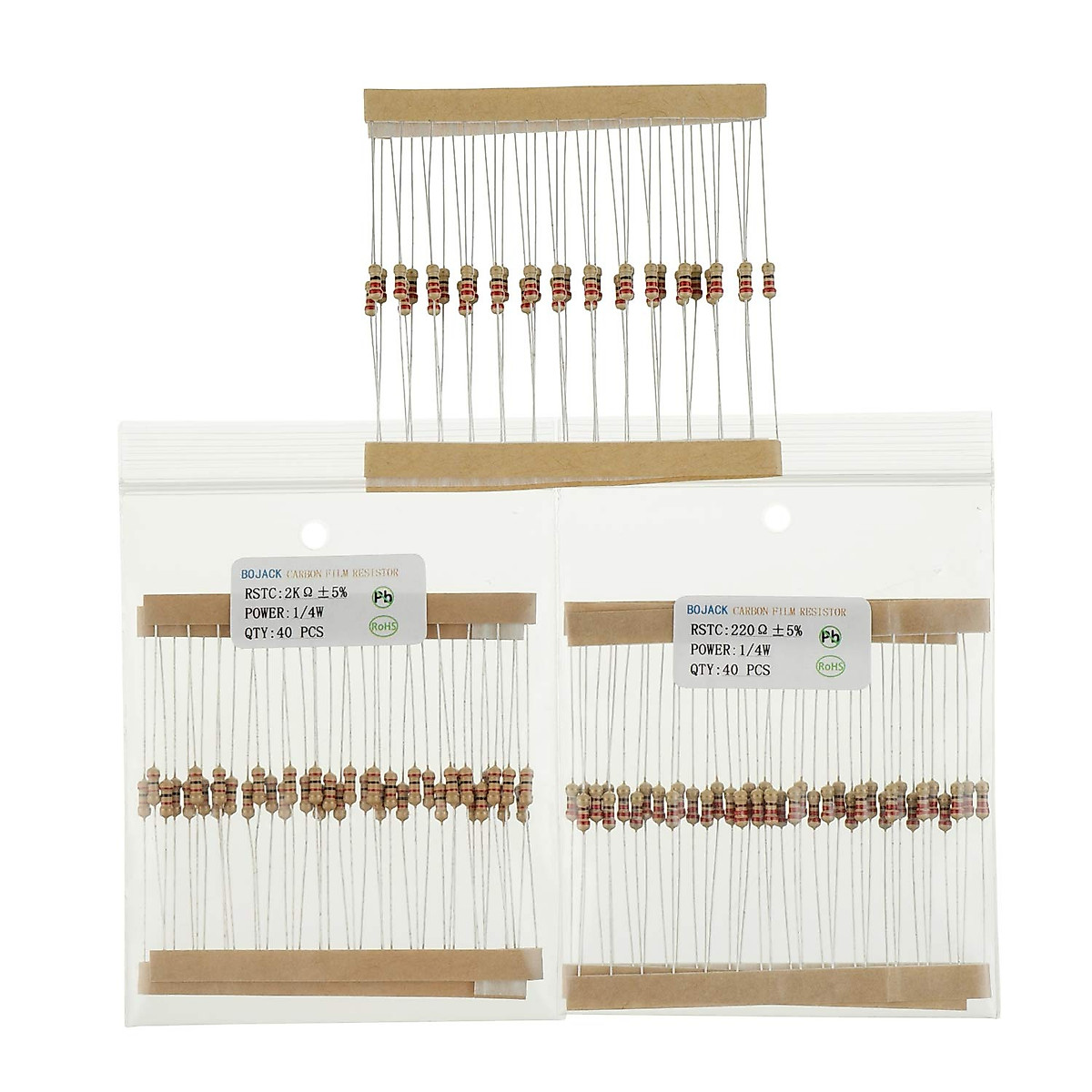 BOJACK 1000 Pcs 25 Values Resistor Kit 1 Ohm-1M Ohm with 5% 1/4W Carbon Film Resistors Assortment