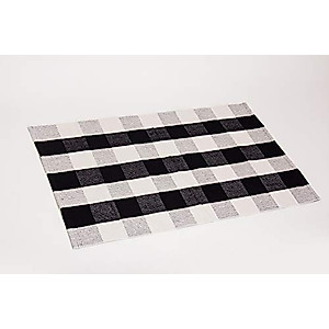 Cotton Buffalo Plaid Rugs 27.5x43 Inches Black and White Checkered Front Porch Plaid Door Mats Woven Washable Layered Welcome Mat for Kitchen Carpet Outdoor Porch Entry Way Decor