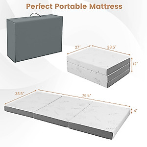 Giantex Folding Mattress, 4 Inch Gel-Infused Tri-fold Mattress with Bamboo Cover & Carry Bag, CertiPUR-US Certified, Foldable Cooling Mattress Topper for Guest Room Dorm RV Camp Floor, Twin XL